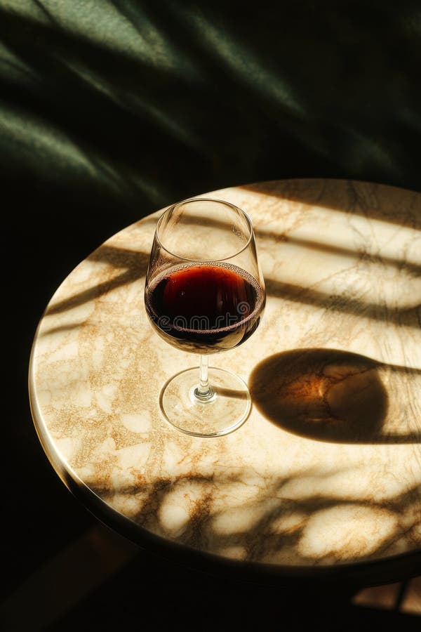 Elegant Glass of Red Wine on Marble Table with Dramatic Shadows and ...