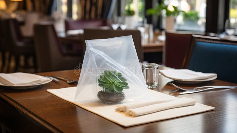 Elegant Glass Table in Hotel Dining Area with White Paper Stock ...
