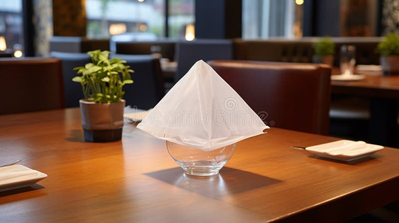 Elegant Glass Table in Hotel Dining Area with White Paper Stock ...