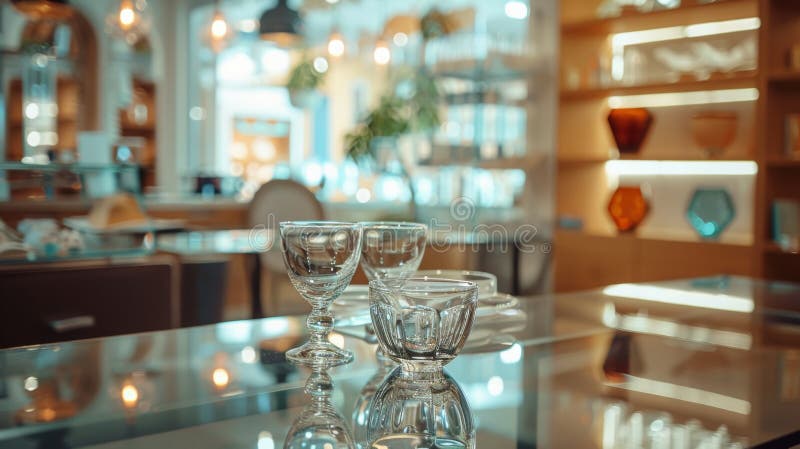 Elegant Glassware on a Reflective Table in a Modern Kitchen Stock Image ...