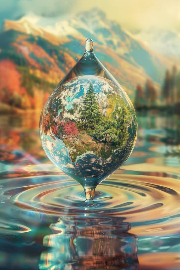 An Elegant Globe Made of Water with a Rainbow. World Water Day and ...