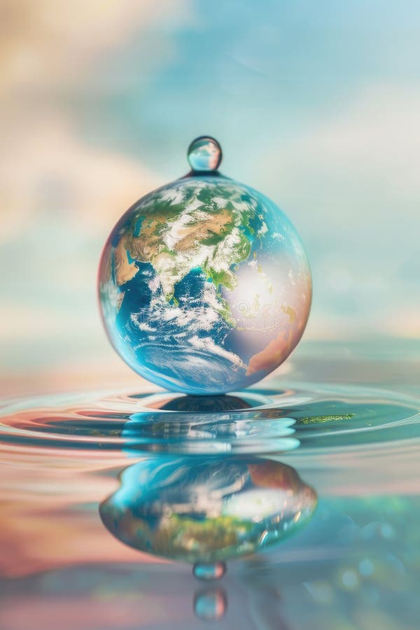 An Elegant Globe Made of Water with a Rainbow. World Water Day and ...