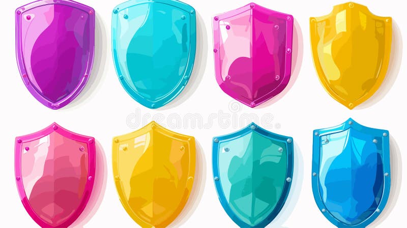 Elegant Glossy Shield Isolated on White in Different Colors Stock ...