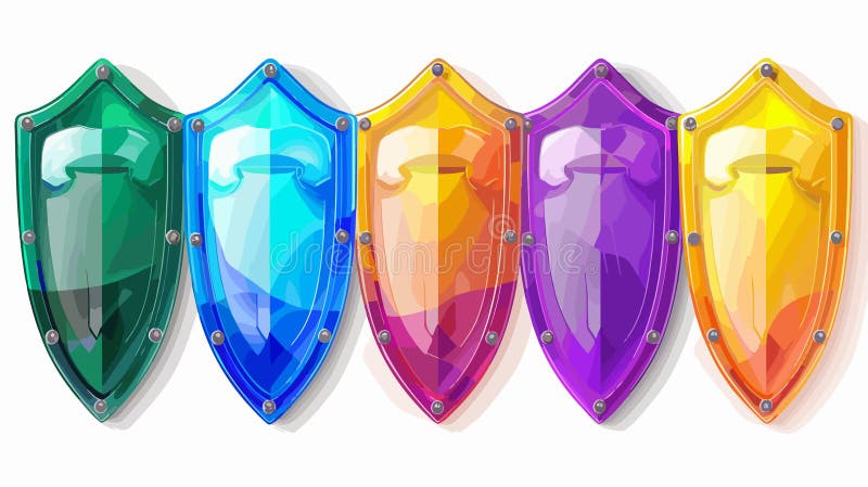 Elegant Glossy Shield Isolated on White in Different Colors Stock ...