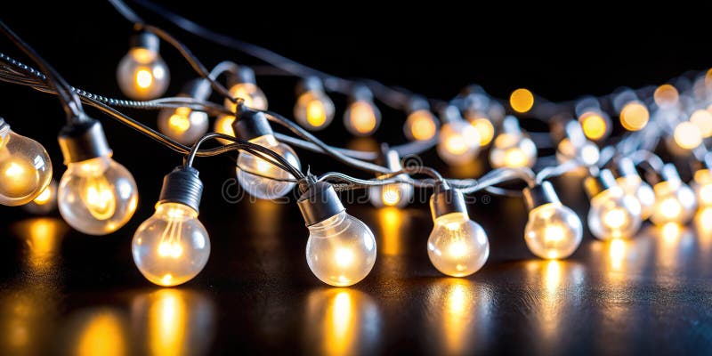 Elegant Glowing String Lights on a Black Background Abstract Art for ...