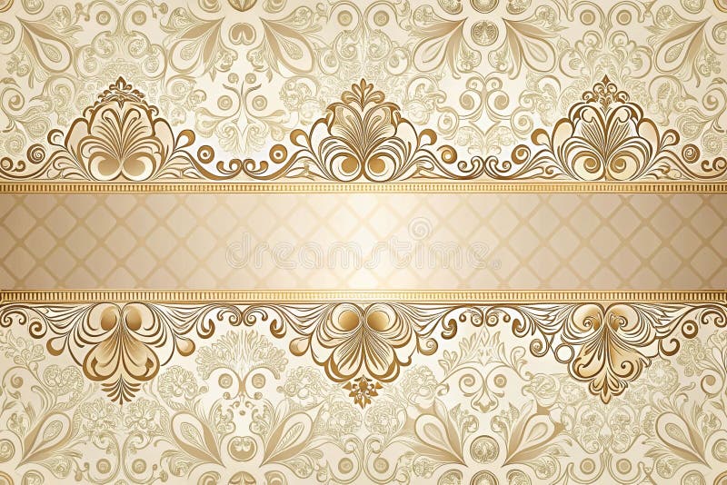 Elegant Gold and Beige Damask Pattern Background with Ornate Border and ...