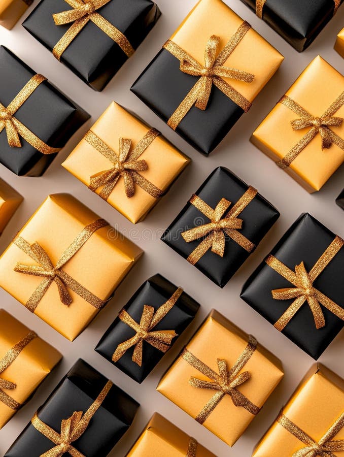Elegant Gold and Black Gift Boxes Luxury Celebration Gifting Presents ...