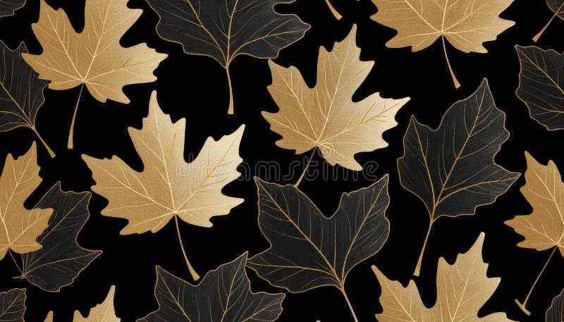 Elegant Gold and Black Maple Leaves Seamless Pattern: Autumn Fall ...