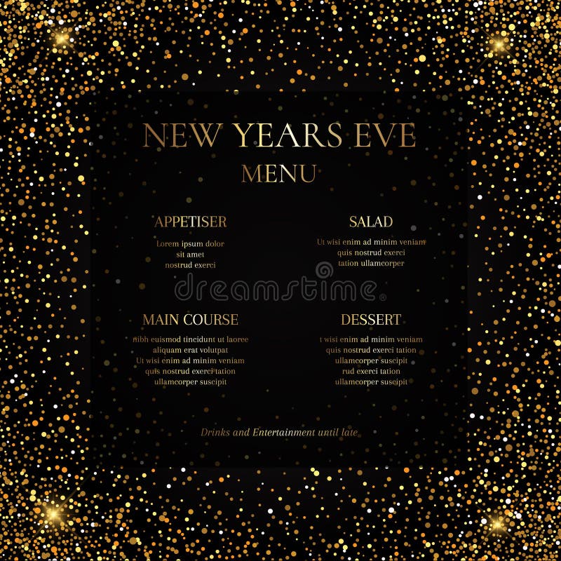 Gold and Black New Years Eve Menu Design Stock Vector - Illustration of ...