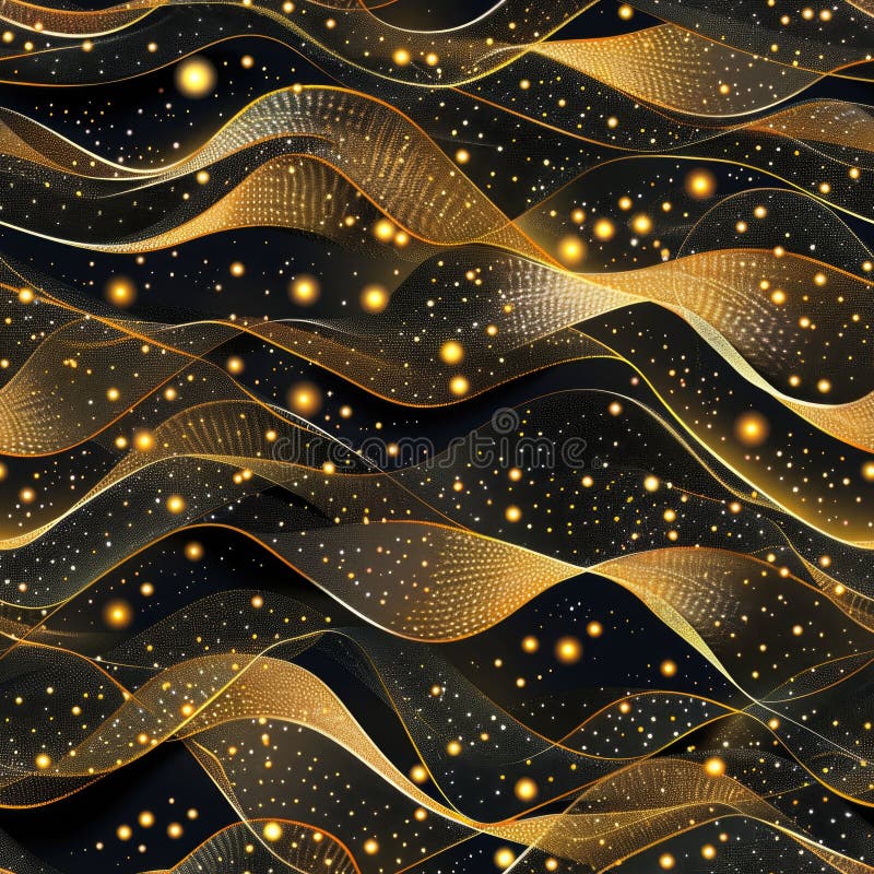 Elegant Gold and Black Seamless Pattern with Glittering Waves and Dots. AI Stock Photo - Image ...