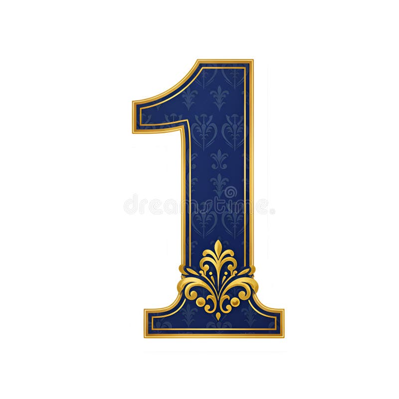 A Decorative Number One with Blue Fill Gold Trim and Ornate Gold ...