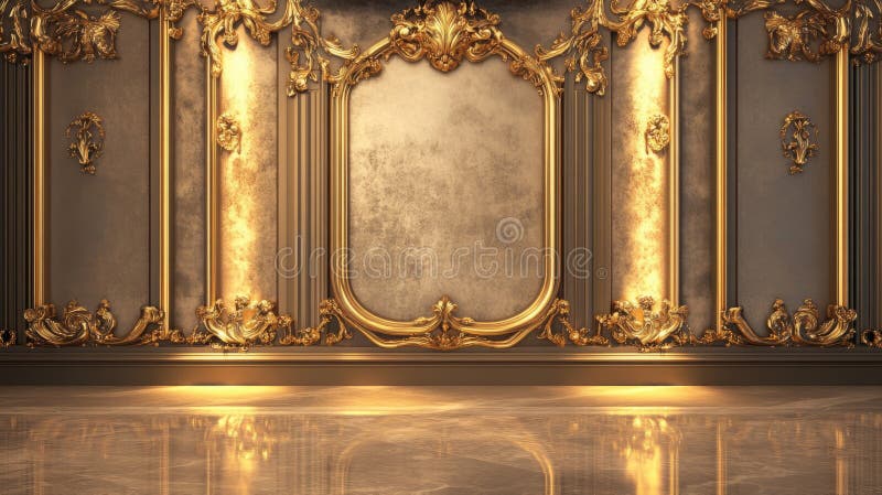 Elegant Gold and Brown Ornate Wall Paneling Interior Stock Illustration ...
