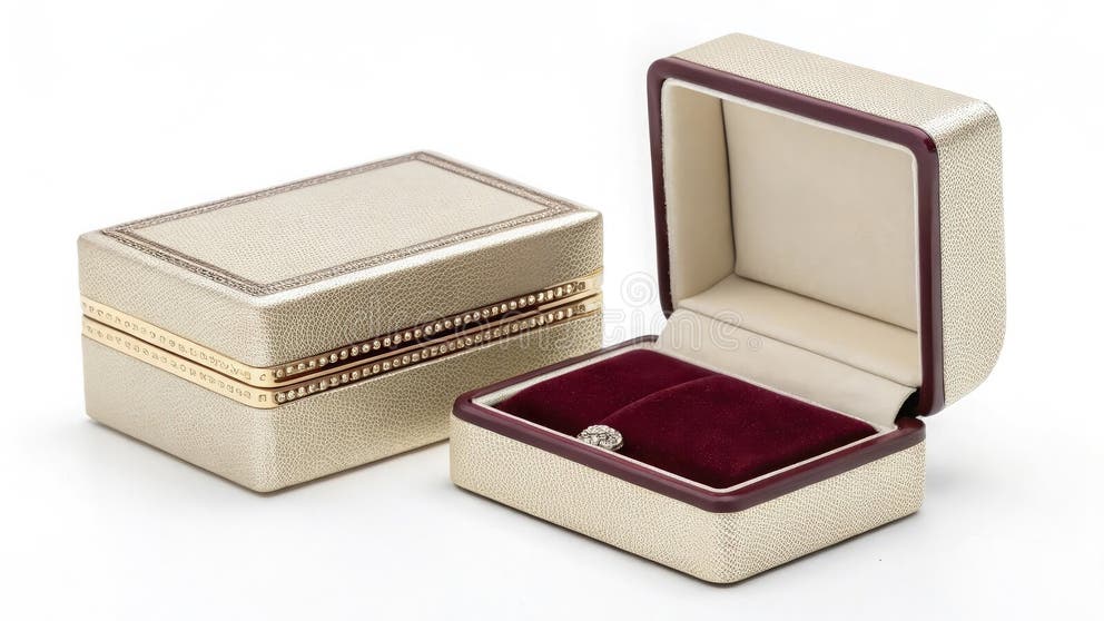 Elegant Gold and Burgundy Ring Boxes Set Stock Illustration ...
