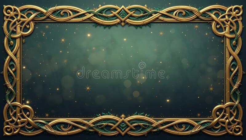 Elegant Gold Celtic Frame with Sparkling Green Background for Design ...