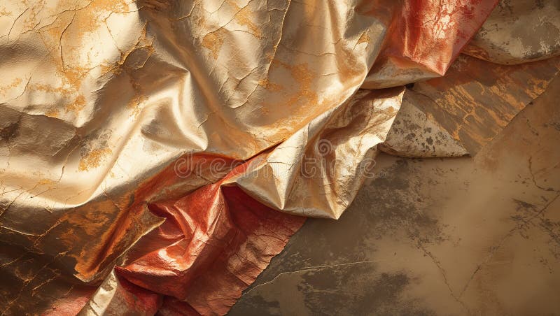 Elegant Gold and Copper Metallic Fabric Draped on Textured Surface ...