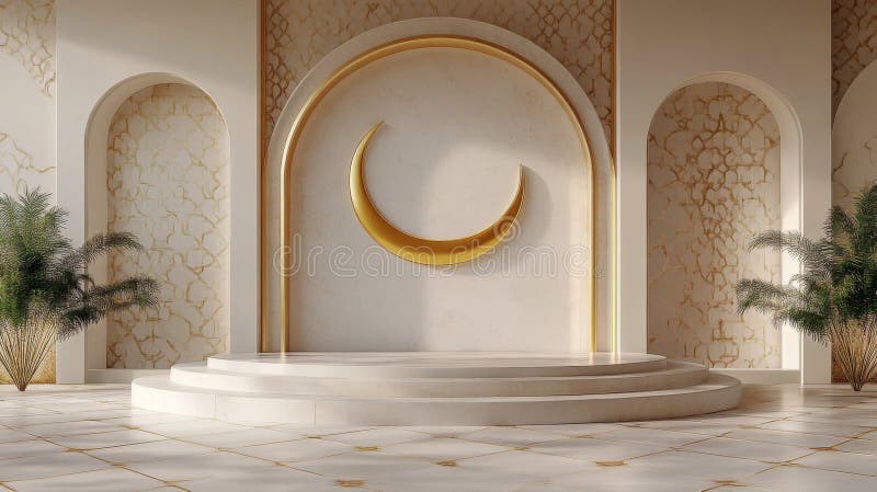 Elegant Gold Crescent Moon Stage Design with Archways Stock ...