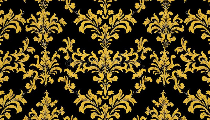 Elegant Gold Damask Pattern on Black Background Stock Illustration ...