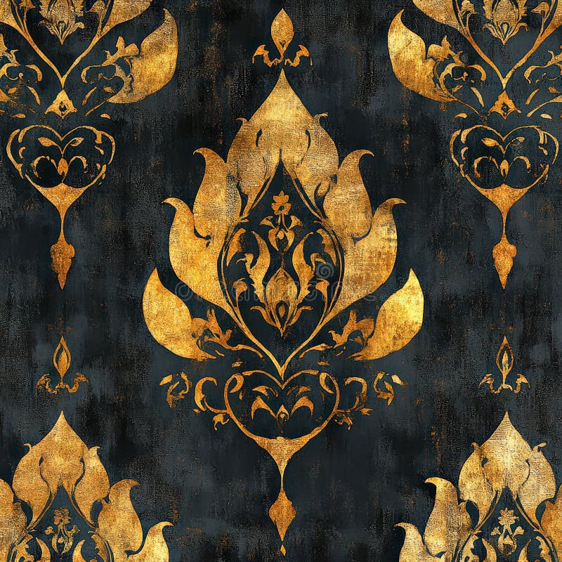 Elegant Gold Damask Pattern on Dark Textured Background Stock ...