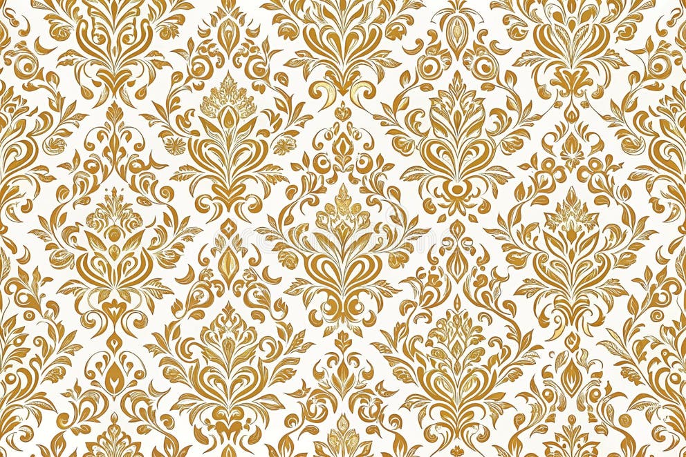 Elegant Gold Damask Pattern on White Background. (1 Stock Illustration ...