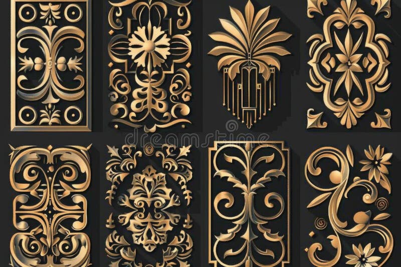 Elegant Gold Decorative Elements on a Sleek Black Background. Perfect ...