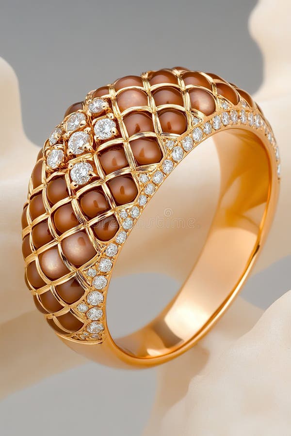 Elegant Gold and Diamond Ring with Intricate Grid Design Stock Image ...