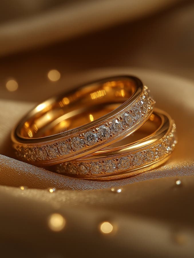 Elegant Gold Diamond Rings on Smooth Satin Background Highlighting ...