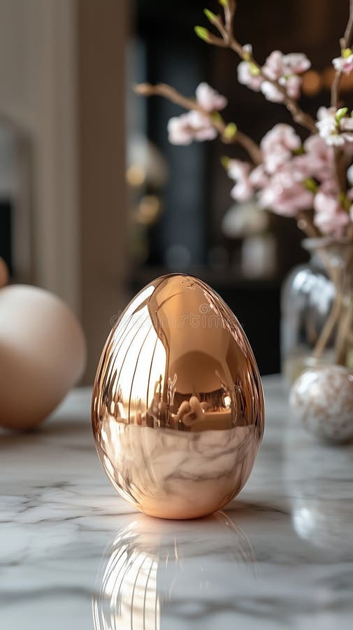 Elegant Gold Easter Egg Display Marble Surface Delicate Decorations ...