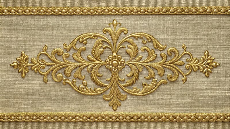 Elegant Gold Embroidered Floral Design on Textured Fabric. Generative ...