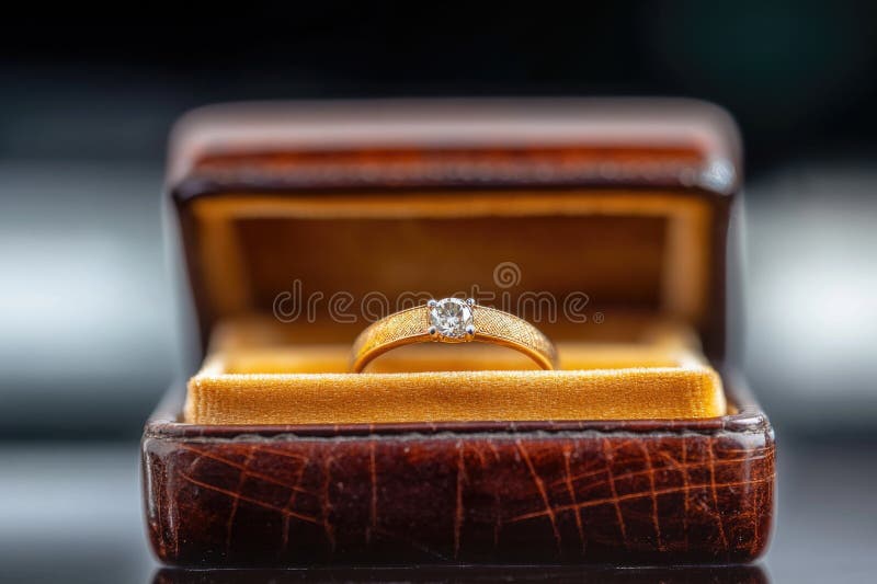 Elegant Gold Engagement Ring with Diamond in Velvet Box Stock Photo ...