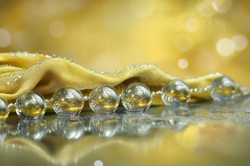 Elegant Gold Fabric Draped with Crystal Beads Reflecting Light Stock ...