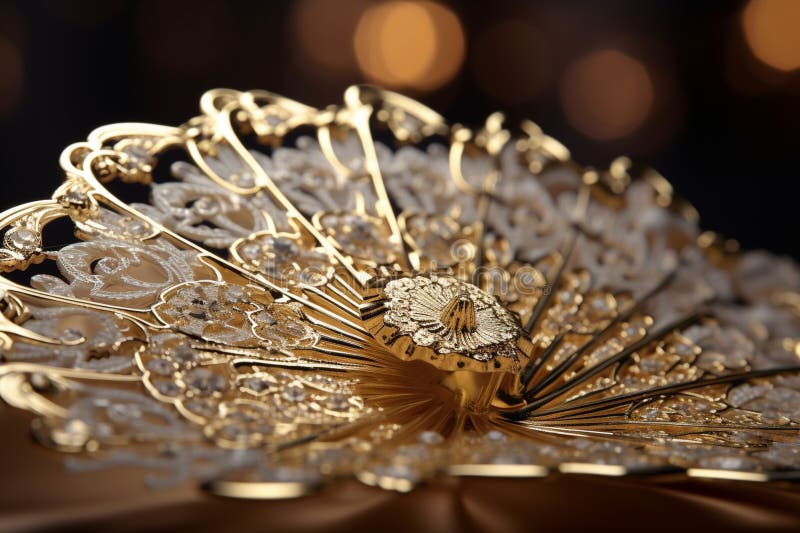 Elegant Gold Filigree on a Vintage Hand Fan Adding Stock Photo - Image ...
