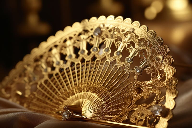 Elegant Gold Filigree on a Vintage Hand Fan Adding Stock Illustration ...
