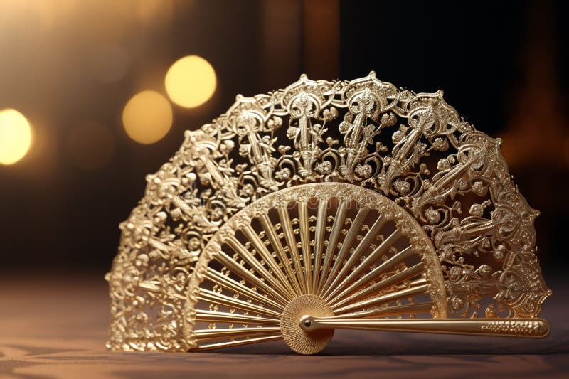 Elegant Gold Filigree on a Vintage Hand Fan Adding Stock Image - Image ...