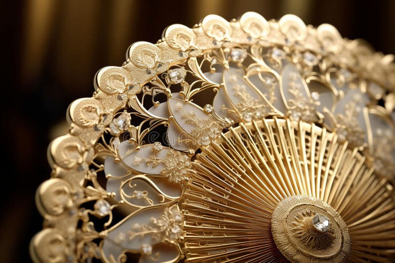 Elegant Gold Filigree on a Vintage Hand Fan Adding Stock Image - Image ...