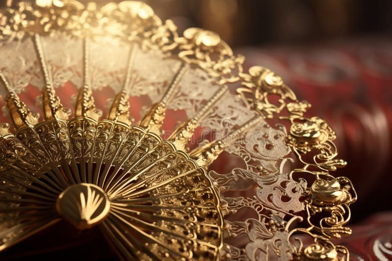 Elegant Gold Filigree on a Vintage Hand Fan Adding Stock Image - Image ...