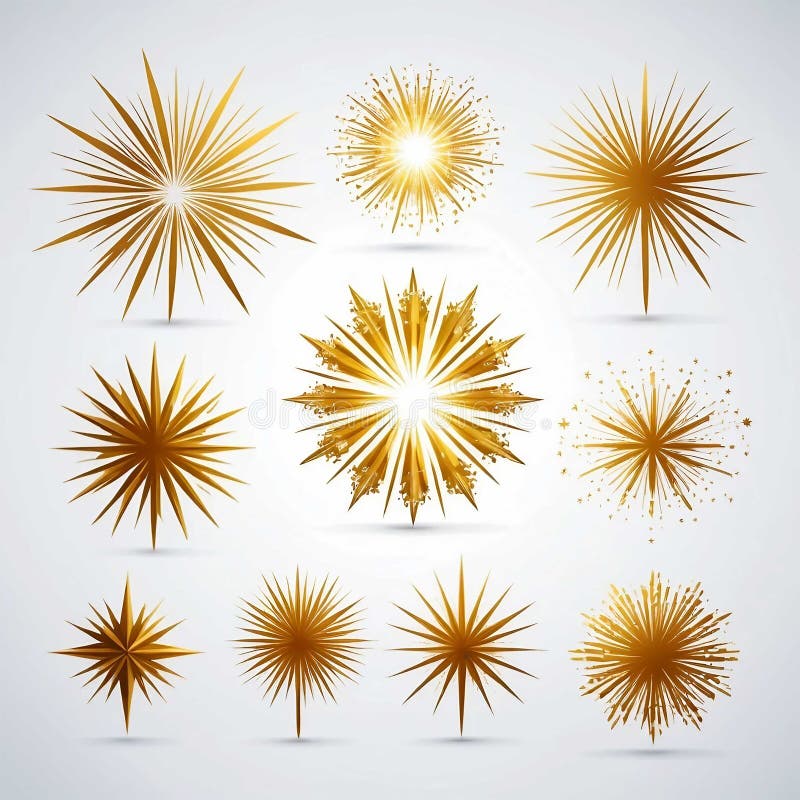 Elegant Gold Fireworks and Starburst Icon Set â€ Festive Celebration ...