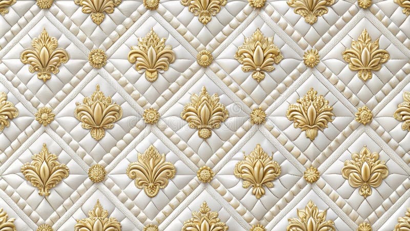 Elegant Gold Fleur-de-lis and Floral Pattern on Quilted Fabric ...