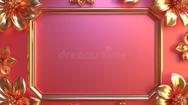 Elegant Gold Floral Frame on Pink Background Stock Illustration ...