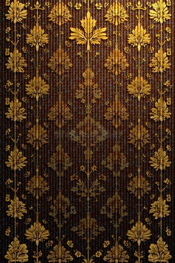 Elegant Gold Floral Medieval Pattern on Brown Yellow, Gold, Raster ...