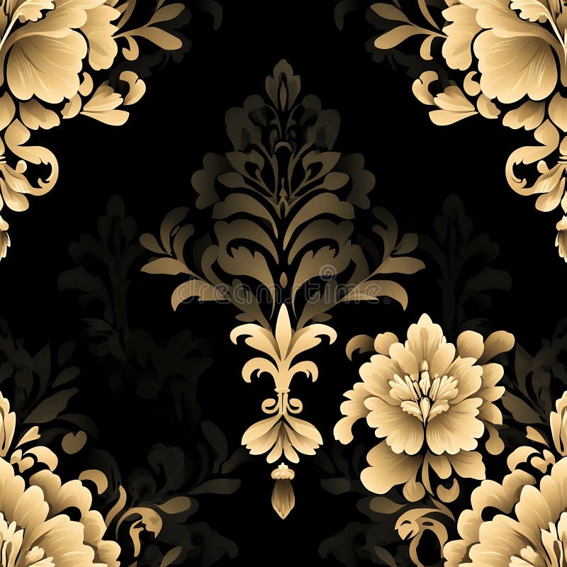 Elegant Gold Floral Pattern on Deep Black Background with Intricate ...