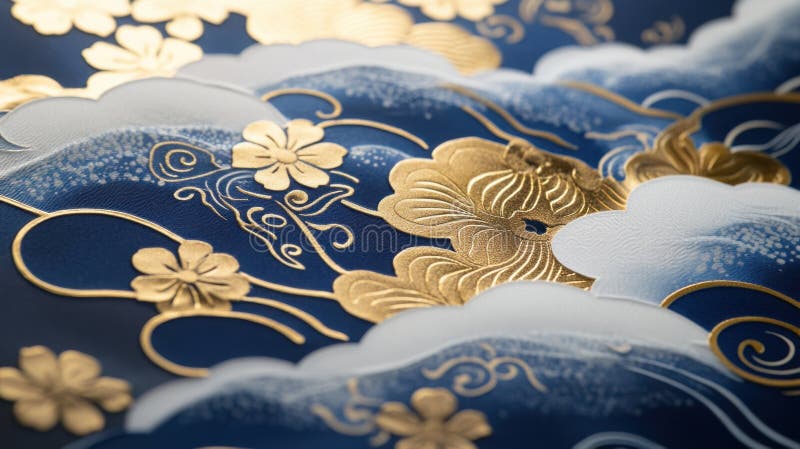 Elegant Gold Floral Pattern on Deep Blue Background with Intricate ...