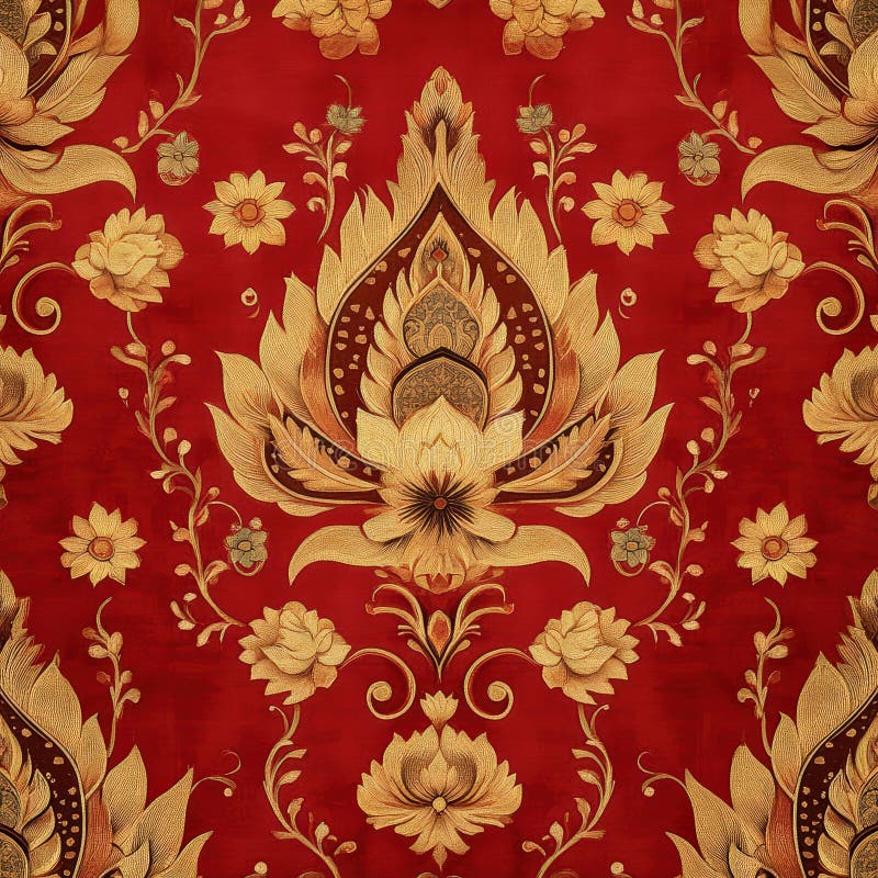 Elegant Gold Floral Pattern on Rich Red Background for Design Stock ...