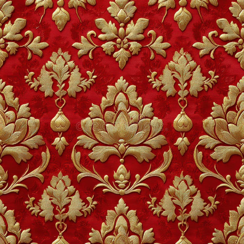 Elegant Gold Floral Pattern on Rich Red Background for Design Use Stock ...