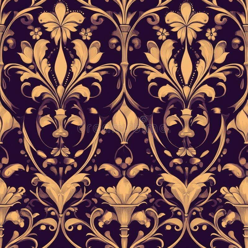 Elegant Gold Floral Patterns on Dark Background Wallpaper Design Stock ...