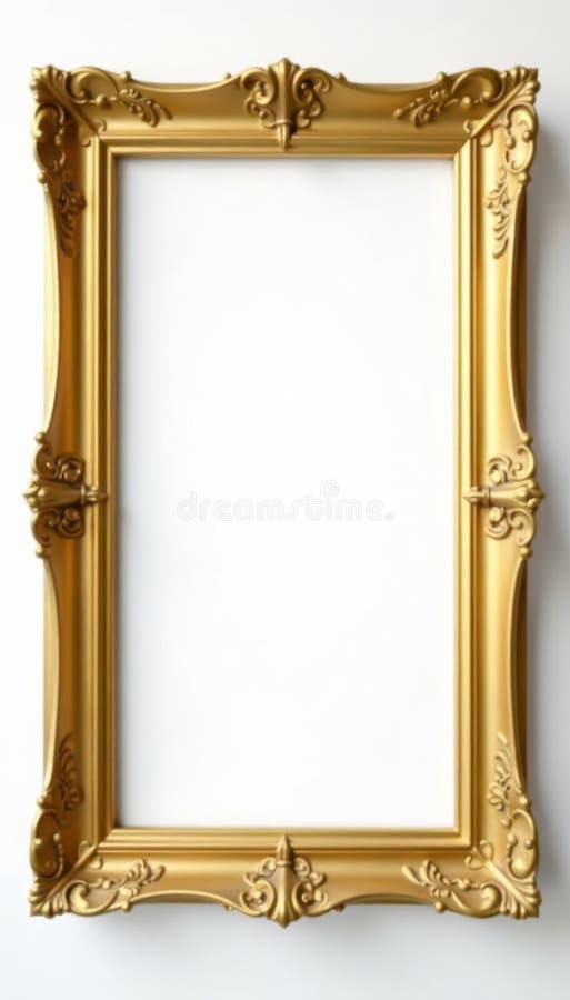 Elegant Gold Frame Isolated on White Backdrop, Square, Metallic Stock ...