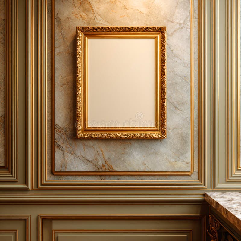 Elegant Gold Frame on Marble Wall Perfect for Art or Mockups Stock ...