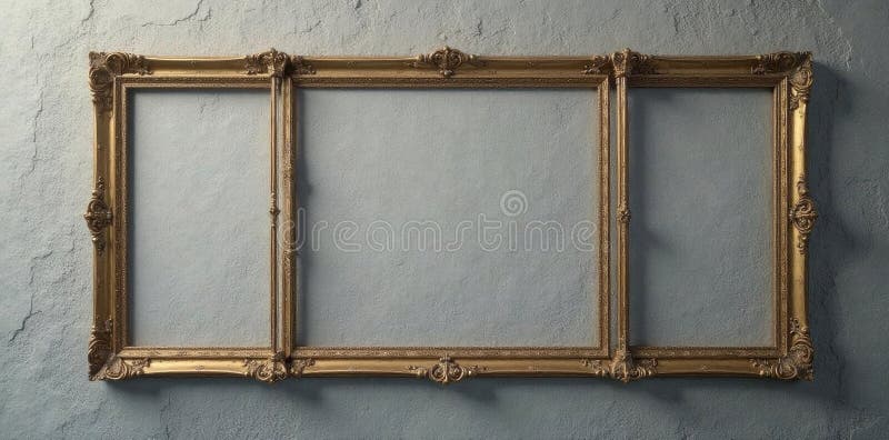 Elegant Gold Frames Adorn a Textured Grey Wall , Luxury Frames, Wall ...