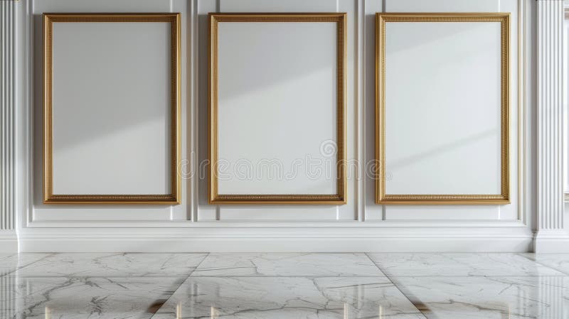 The Elegant Gold Frames Line Up Beautifully on a Clean White Wall ...