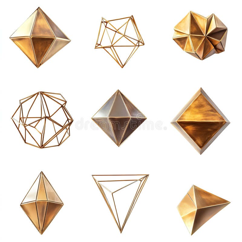 Elegant Gold Geometric Shapes Collection Modern Wireframe and Solid ...