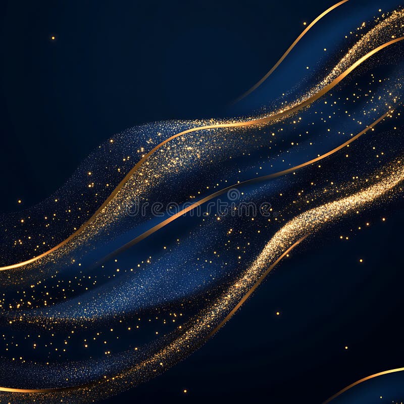 Elegant Gold Glitter Lines Flow Across Deep Blue Background, Creating ...
